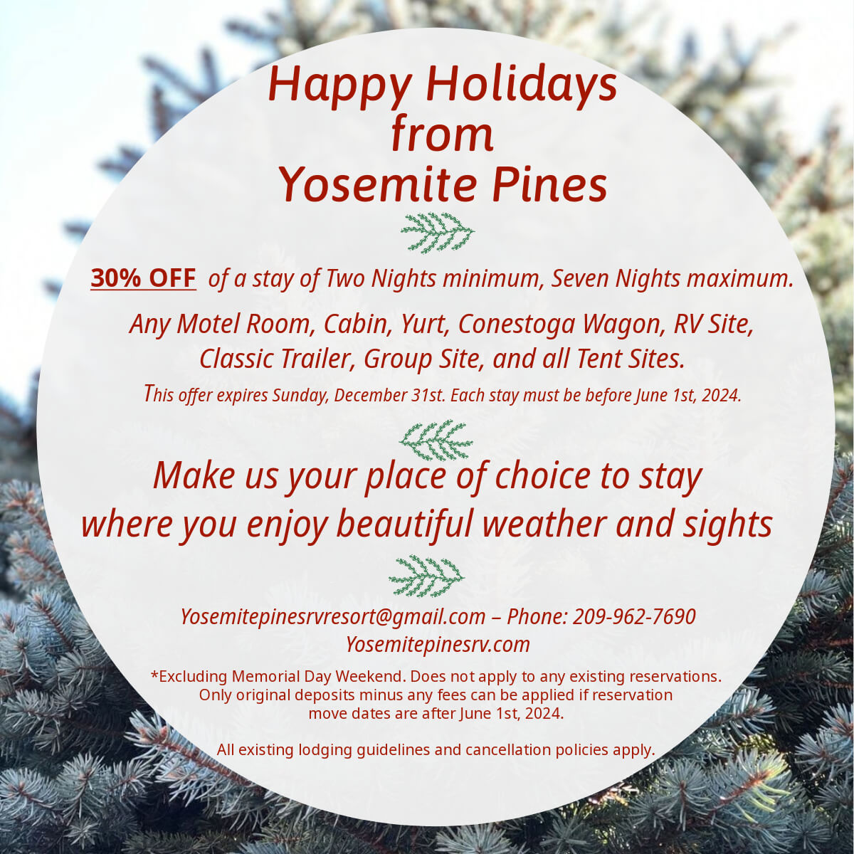 Yosemite National Park CampGround - Cabins - RV Sites - Yosemite Pines